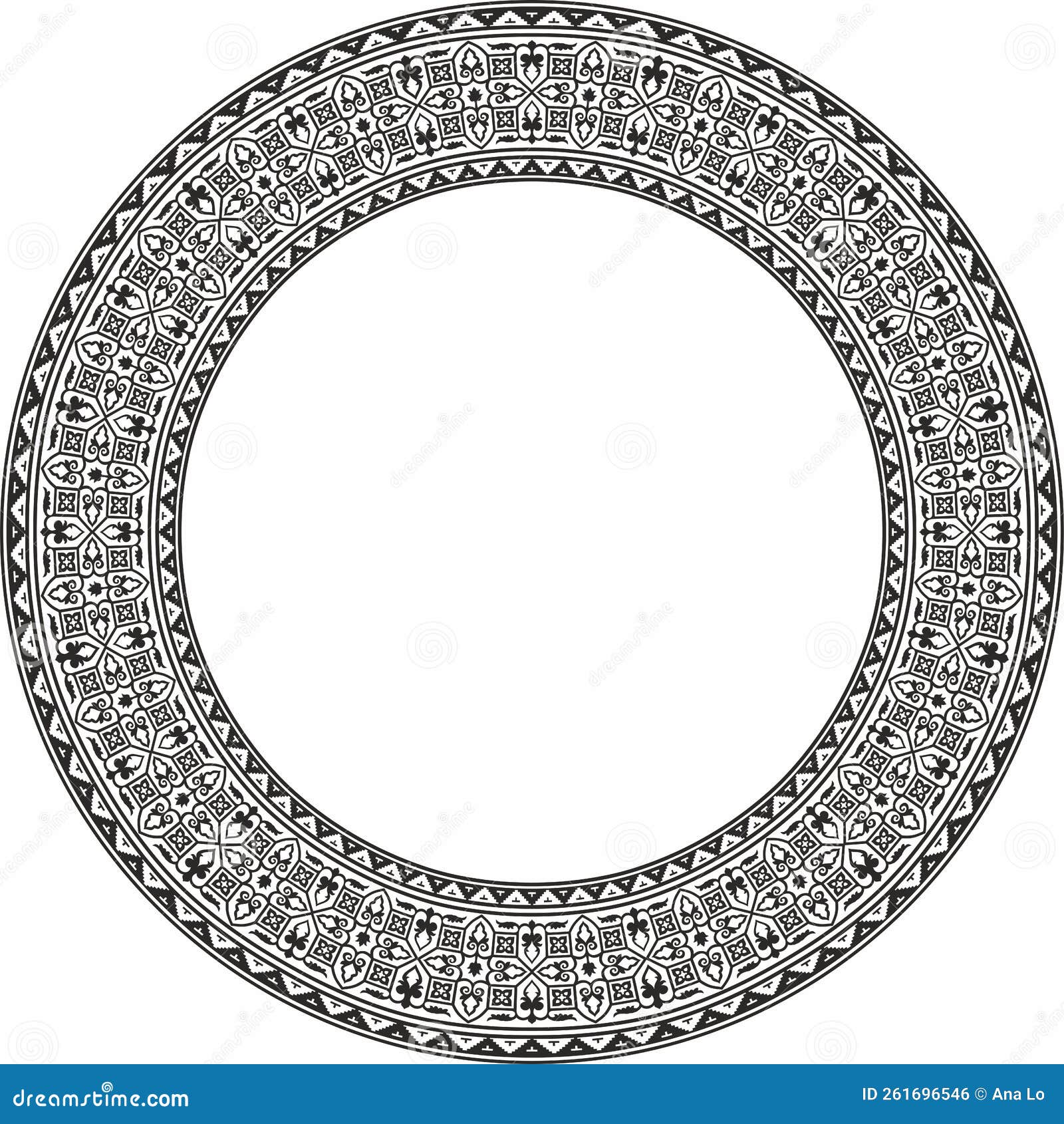 Vector Monochrome Round Byzantine Border, Frame. Circle Greek Pattern ...