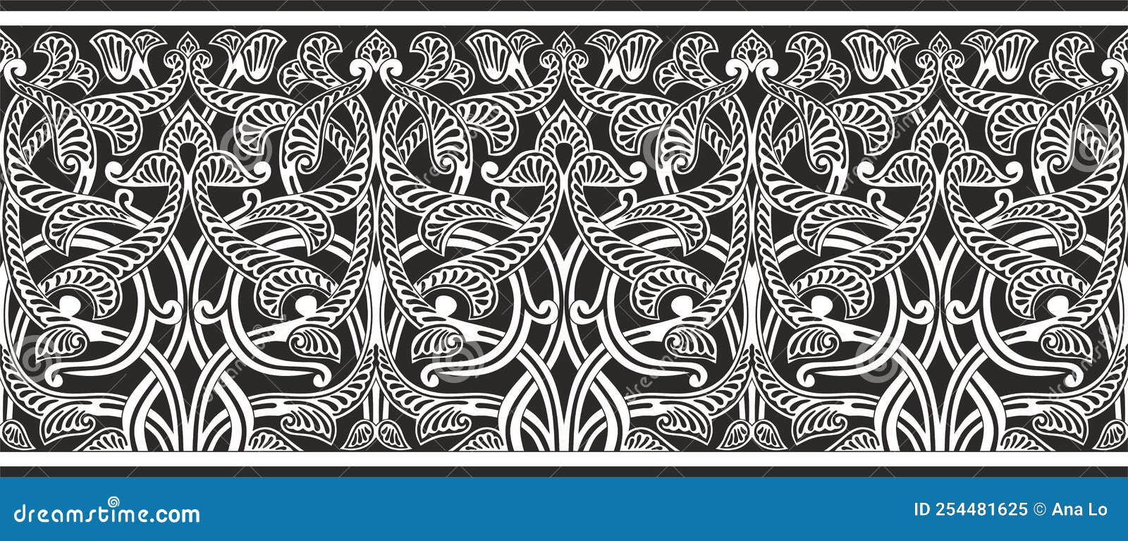 Vector Monochrome Seamless Arabic Ornament. Black Endless Arabesque ...