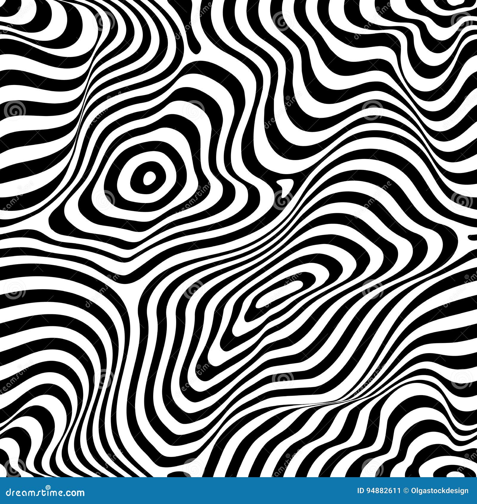 Vector Monochrome Seamless Pattern Curved Lines 3d Effect Stock