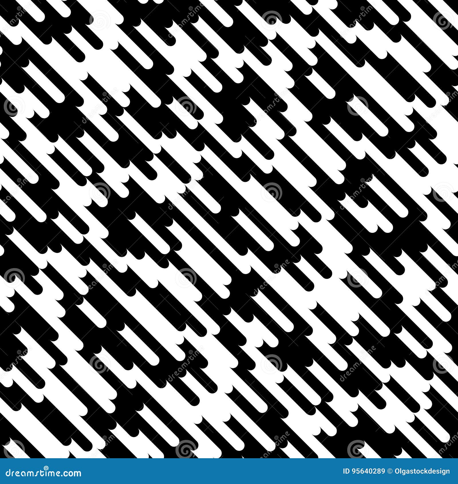 Vector Monochrome Seamless Pattern, Diagonal Rounded Lines Stock Vector ...