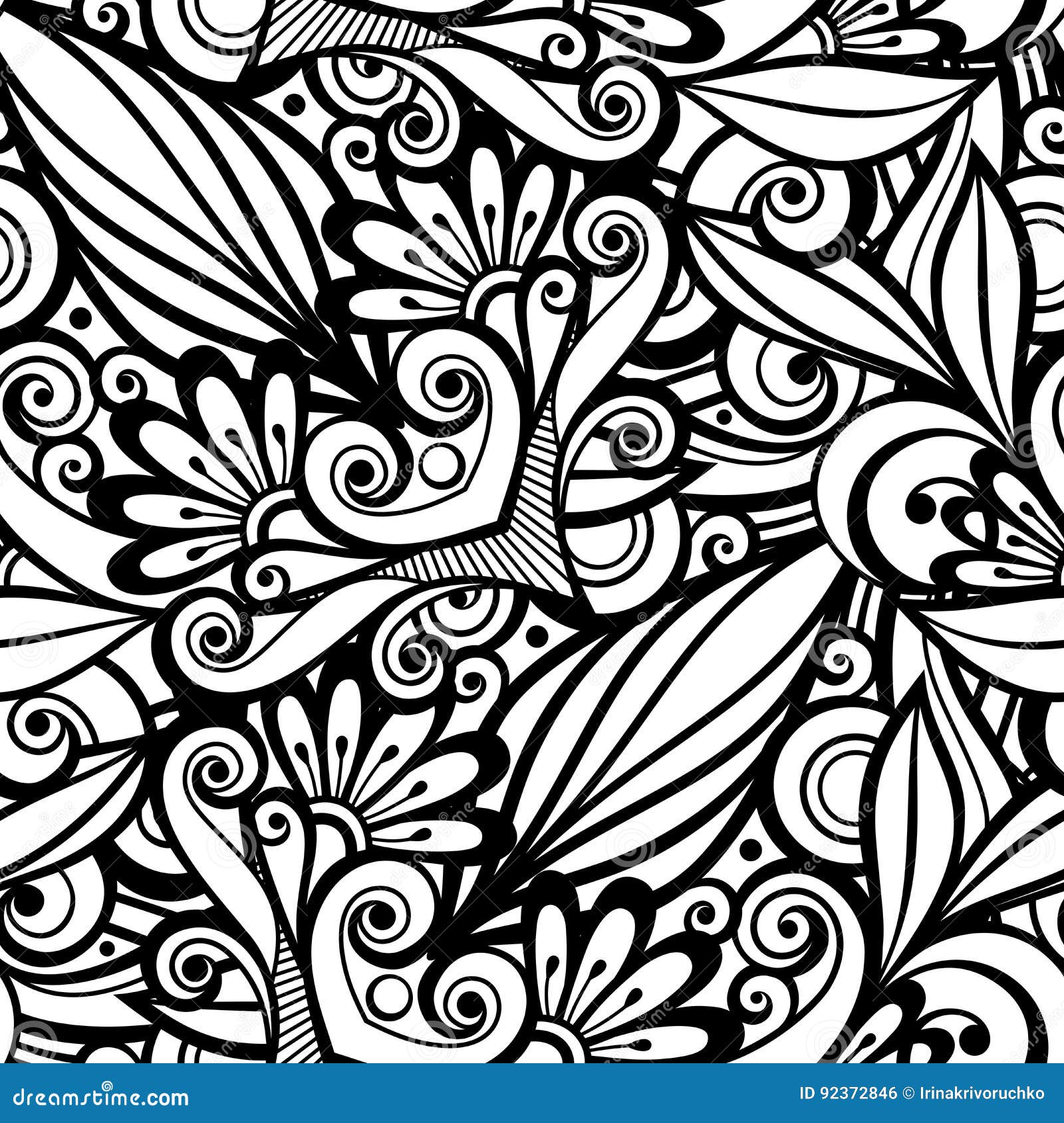 Vector Monochrome Seamless Pattern With Floral Ornament Stock Vector