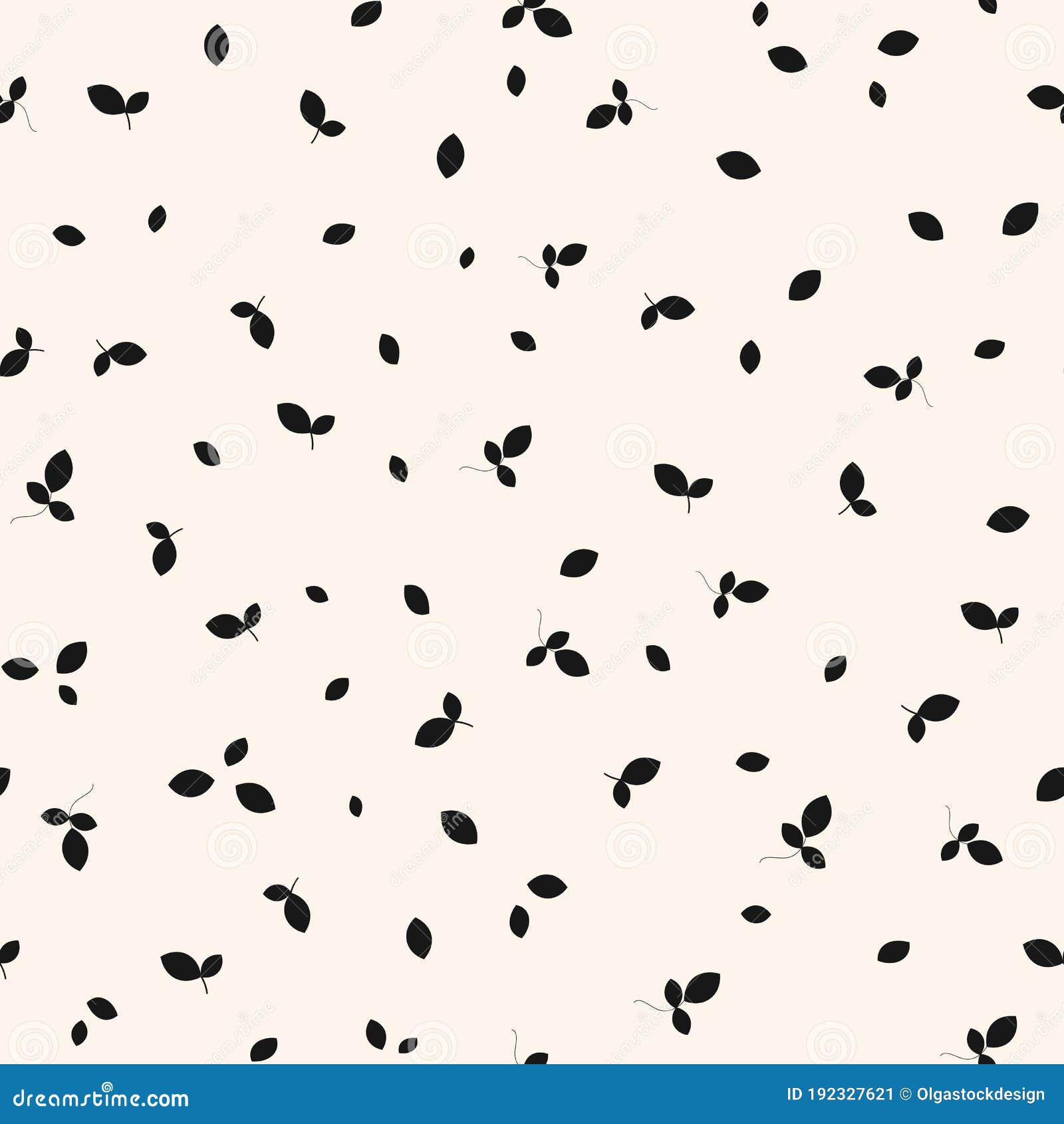 Vector Monochrome Seamless Pattern with Small Scattered Leaves. Simple ...