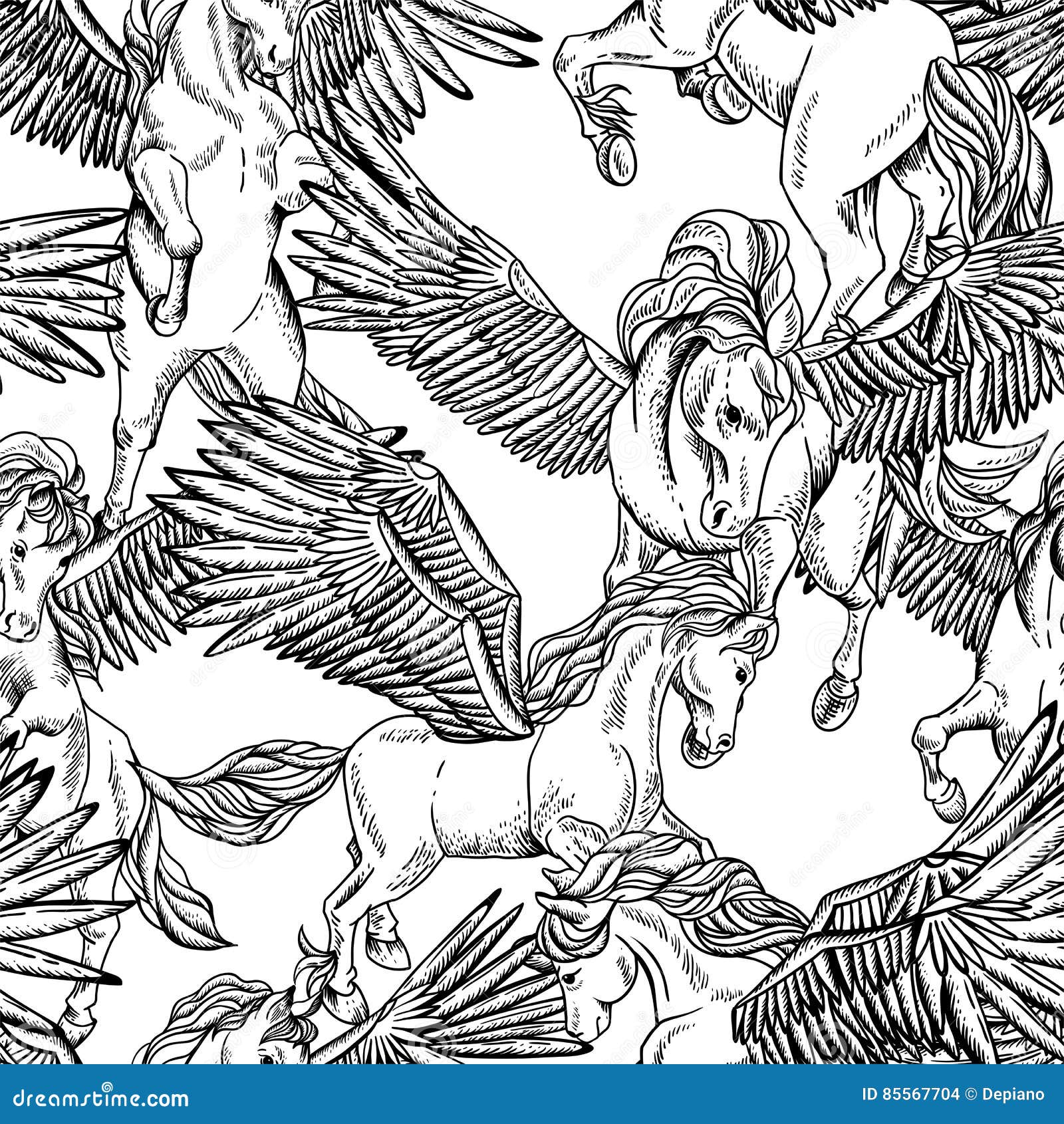 Winged Pegasus Horse Black And White Vector Outline Design ...