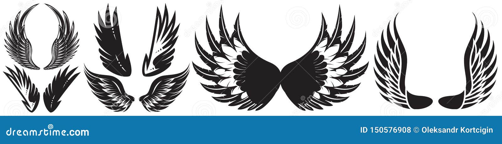 Vector Monochrome Set of Different Wings for Design Stock Vector ...