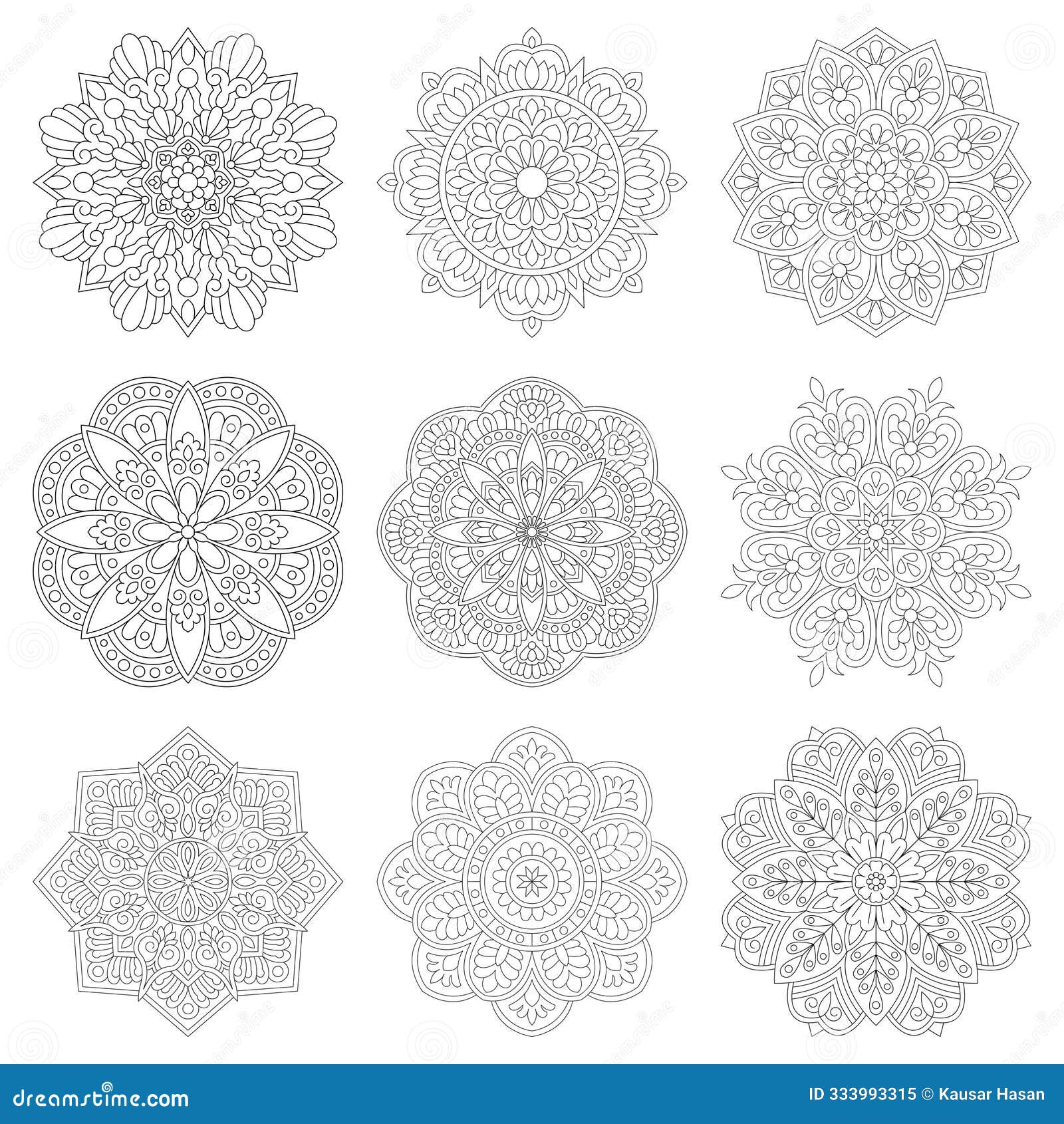 Vector Monochrome Set of Mandalas Coloring Book Page Stock Vector ...