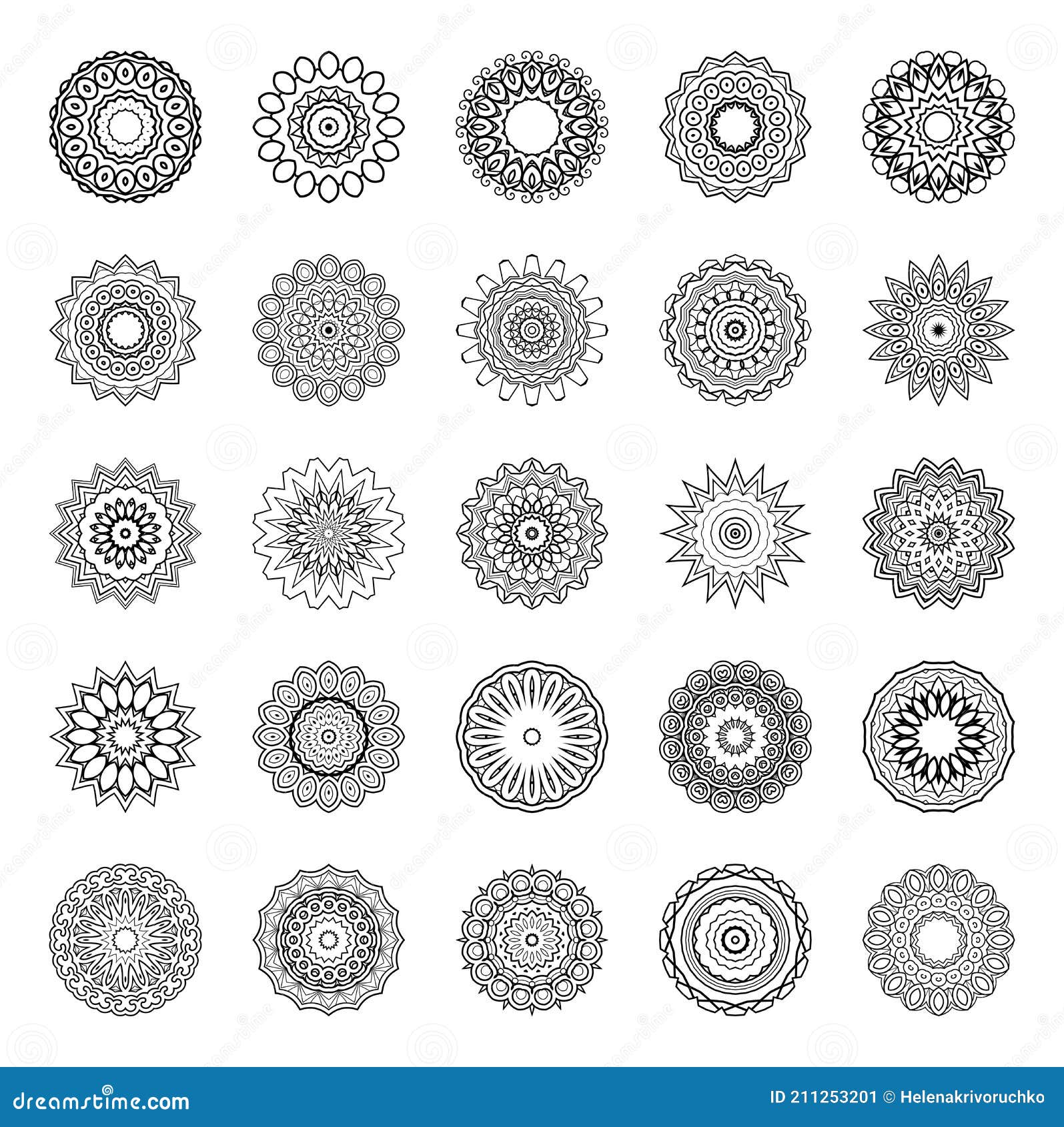 Vector Monochrome Set of Mandalas. Round Abstract Objects Stock Vector ...