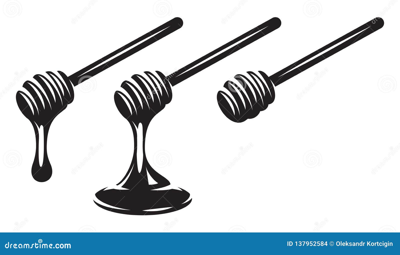 Vector Monochrome Set of Three Spoons with Dripping Honey Stock Vector ...