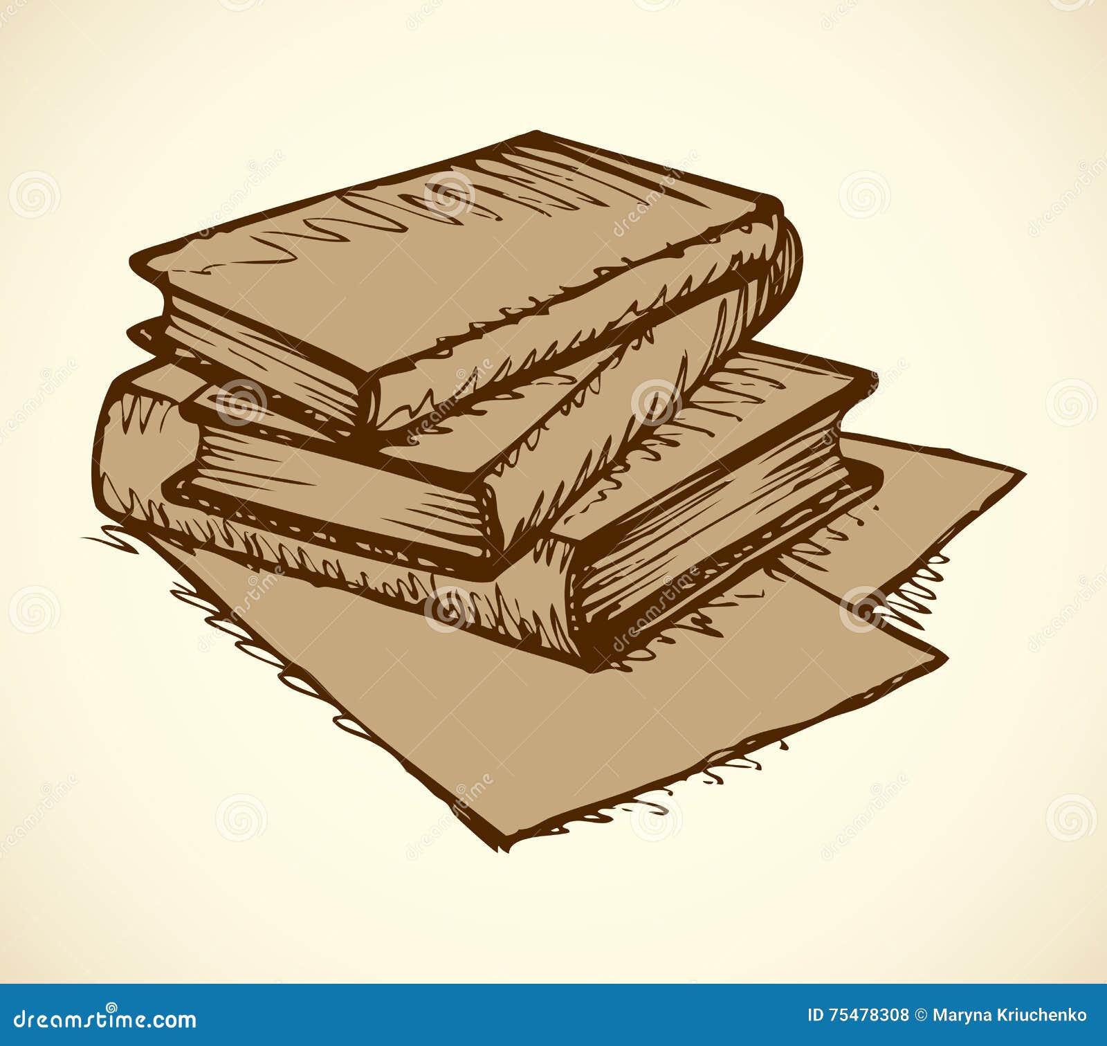 Vector Monochrome Sketch. Stack of Books Stock Vector - Illustration of ...