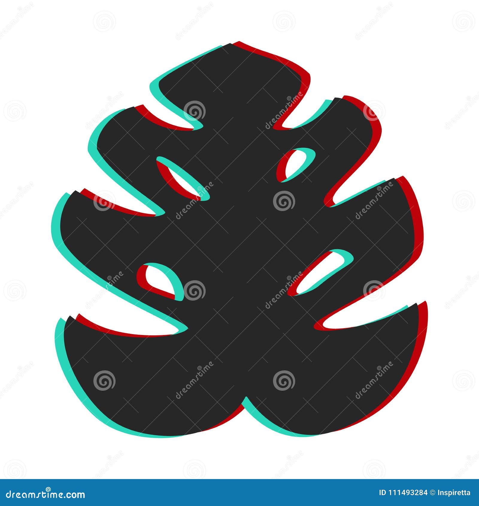 Vector Monstera Palm Leaf with Glitch Effect. Color Channels Dis Stock ...