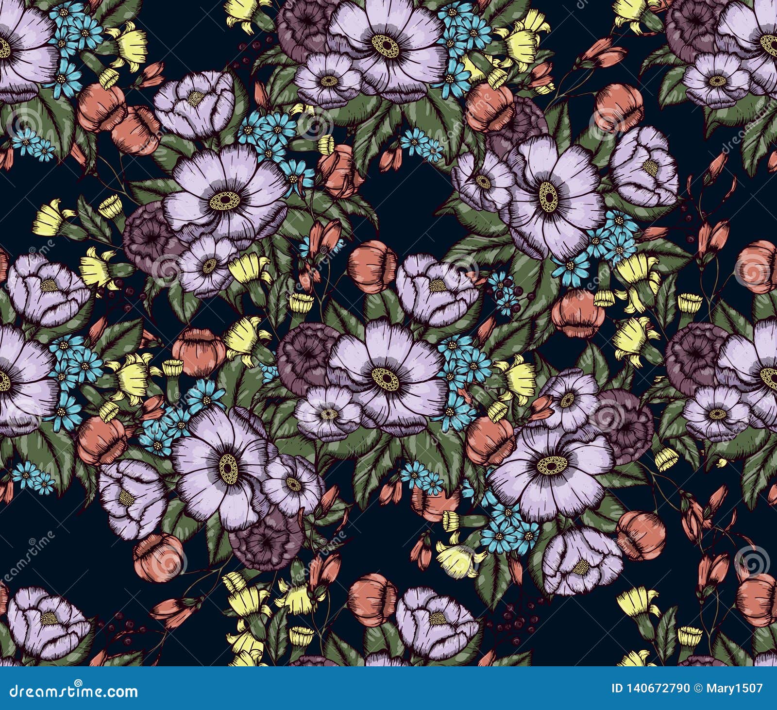 Vector Moody Florals Seamless Pattern Stock Vector - Illustration of ...