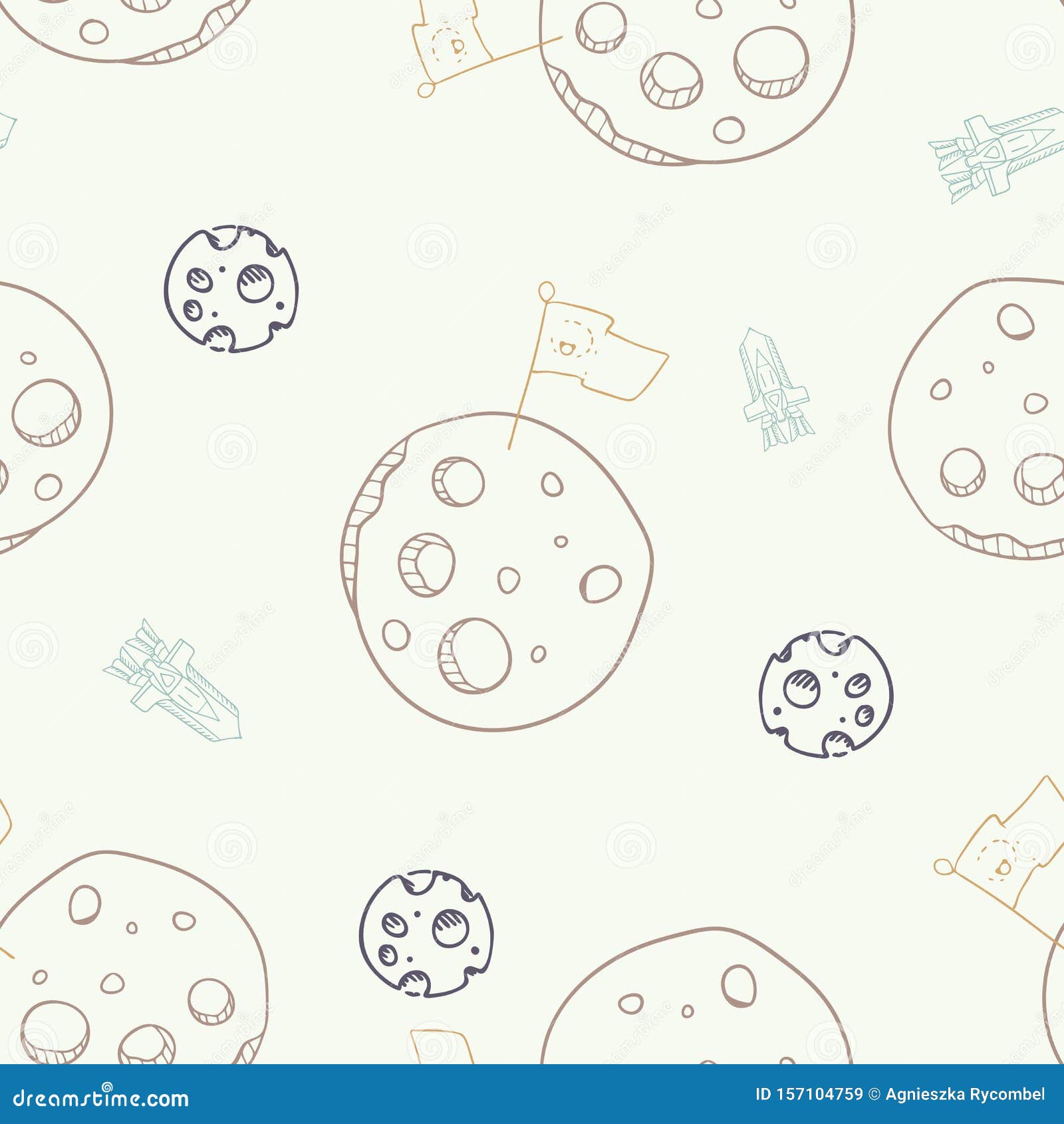 Vector Moon Conquest with Landing Rocket Seamless Pattern Background ...