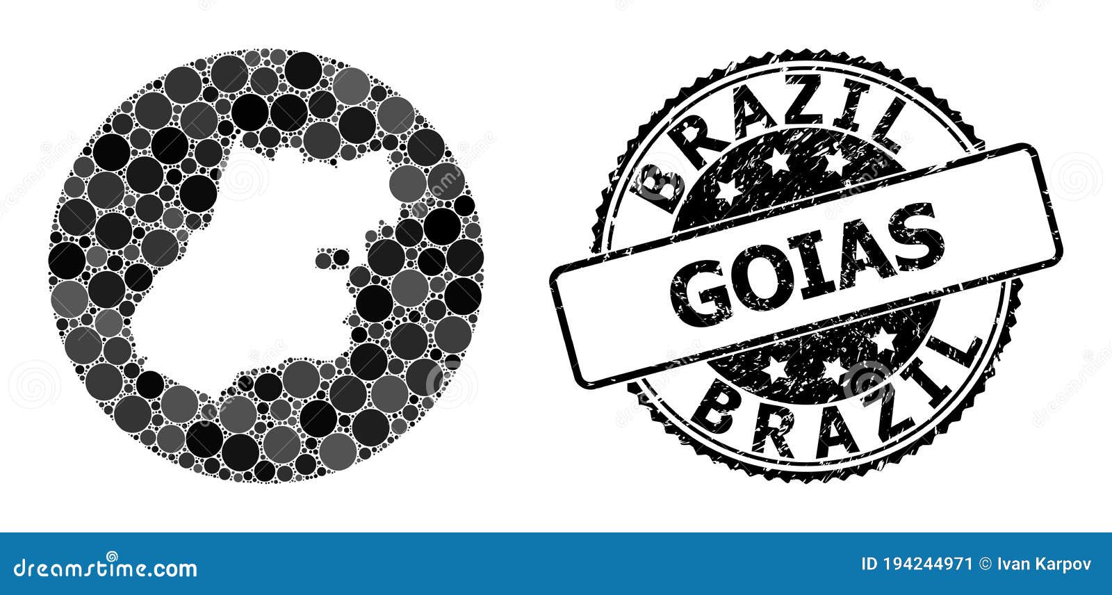 Mosaic Stencil Circle Map of Goias State and Watermark Stamp Stock ...