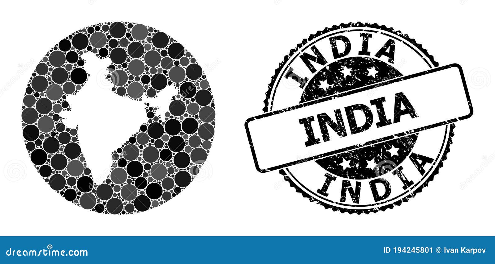 Mosaic Hole Circle Map of India and Watermark Seal Stock Vector ...
