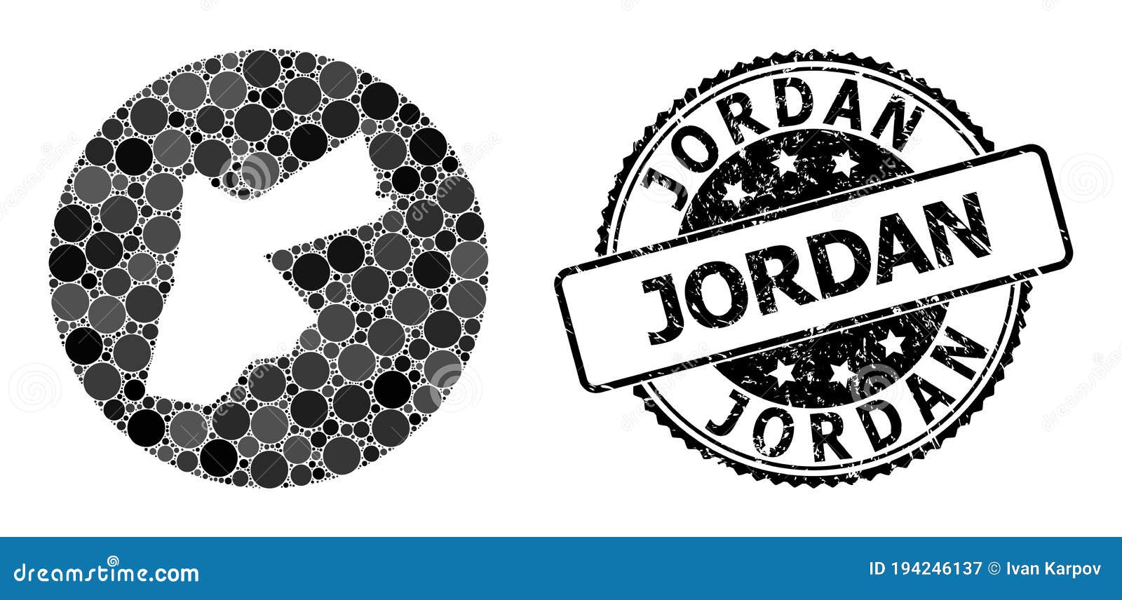 Mosaic Stencil Round Map of Jordan and Watermark Seal Stock Vector ...