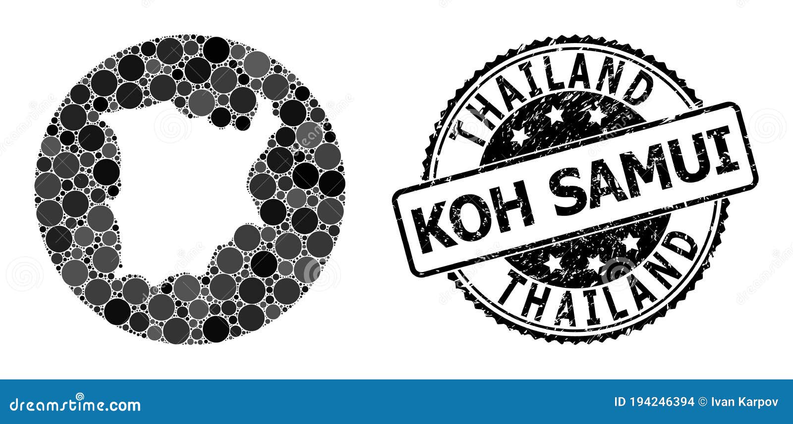 Mosaic Stencil Round Map of Koh Samui and Rubber Stamp Stock Vector ...