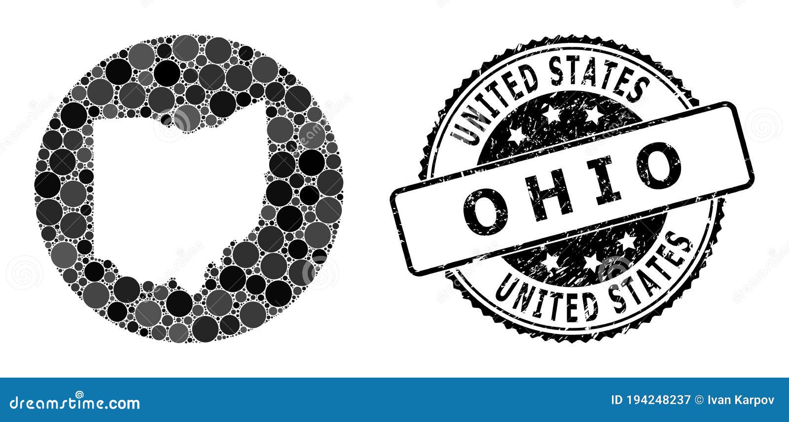 Mosaic Stencil Circle Map of Ohio State and Watermark Stamp Stock ...
