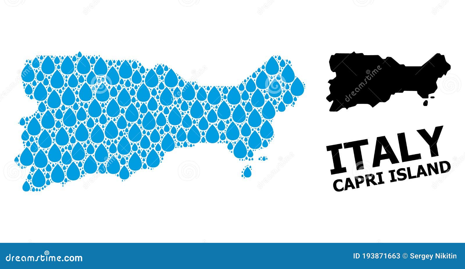 Vector Collage Map of Capri Island of Water Dews and Solid Map Stock ...