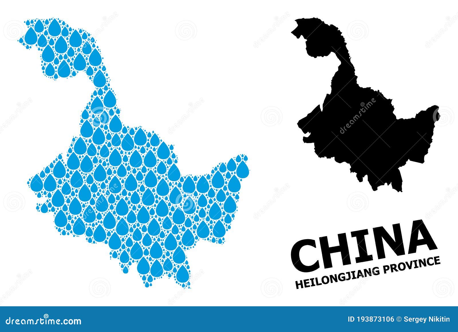 Vector Collage Map Of Heilongjiang Province Of Water Dews And Solid Map Stock Vector