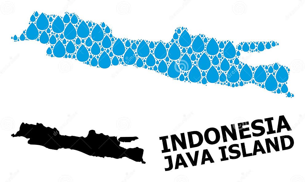 Vector Collage Map of Java Island of Water Tears and Solid Map Stock ...