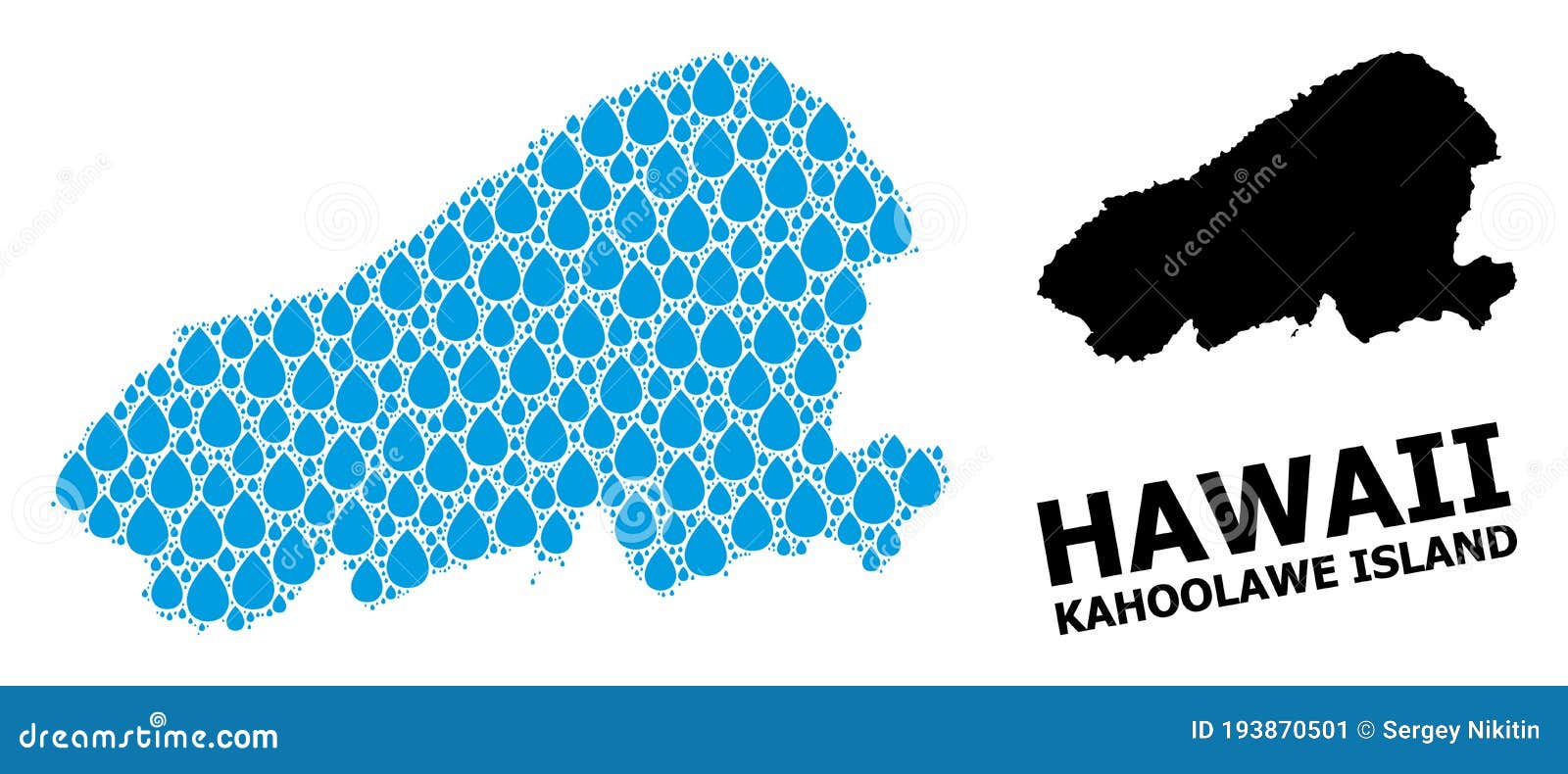 Vector Mosaic Map of Kahoolawe Island of Water Tears and Solid Map ...