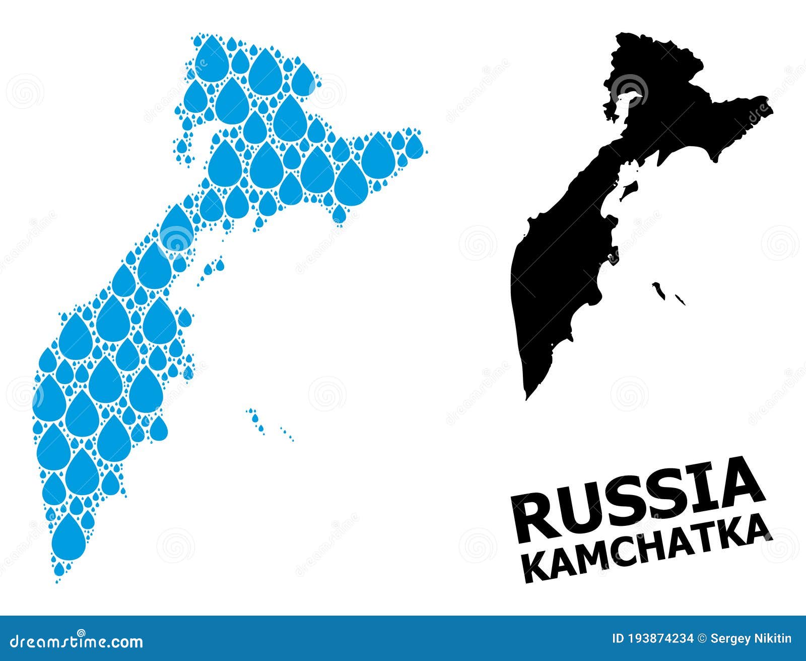 Vector Mosaic Map of Kamchatka Peninsula of Water Tears and Solid Map ...