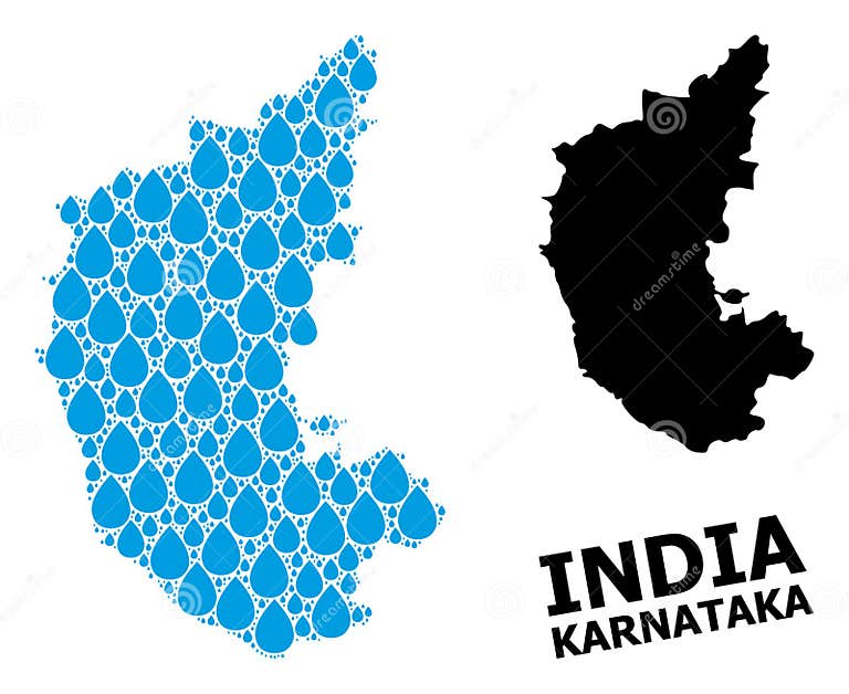 Vector Collage Map of Karnataka State of Water Drops and Solid Map ...