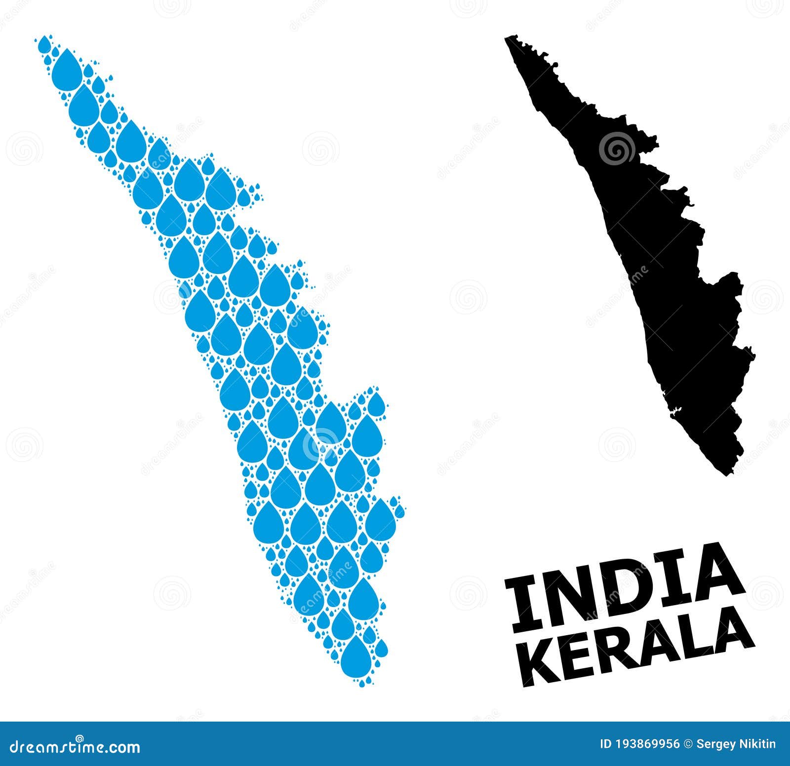 Vector Collage Map of Kerala State of Water Dews and Solid Map Stock ...