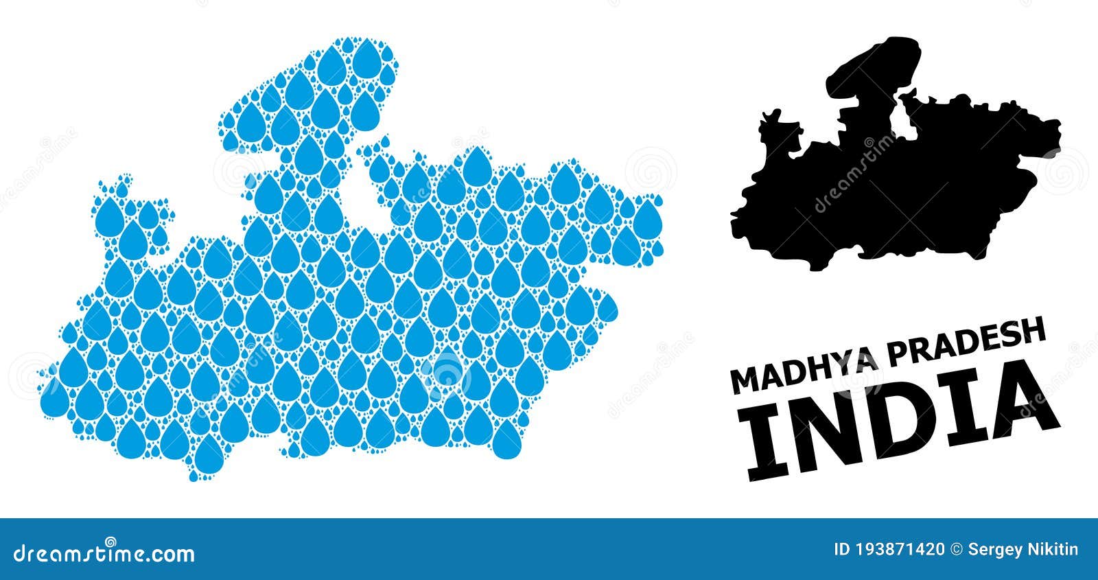 Vector Collage Map of Madhya Pradesh State of Water Dews and Solid Map ...