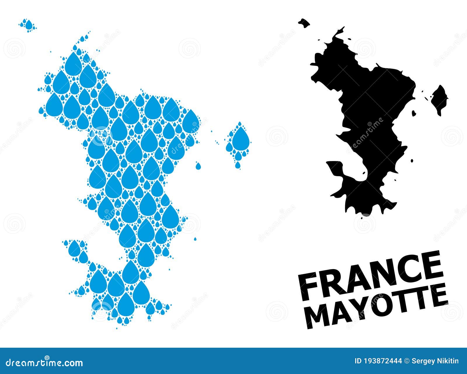 Vector Mosaic Map of Mayotte Islands of Water Drops and Solid Map Stock ...
