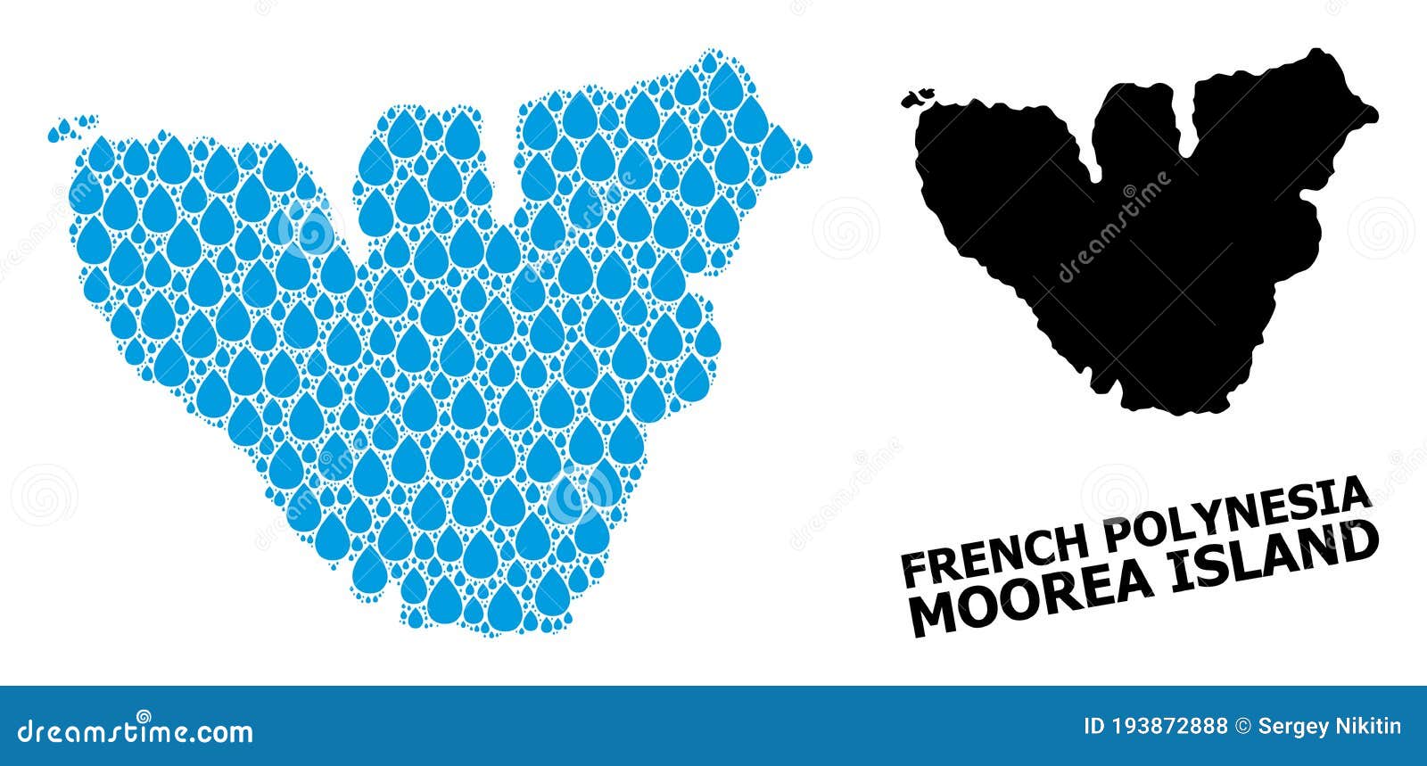 Vector Mosaic Map of Moorea Island of Water Drops and Solid Map Stock ...