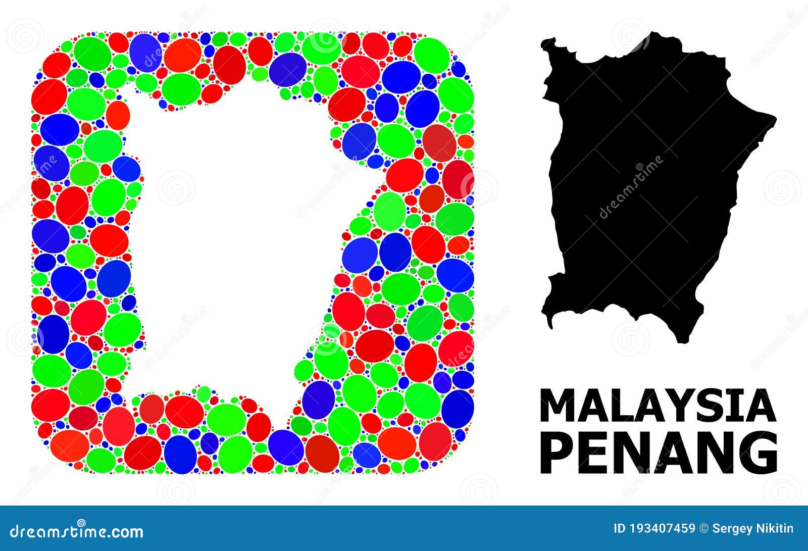 Mosaic Stencil and Solid Map of Penang Island Stock Vector ...