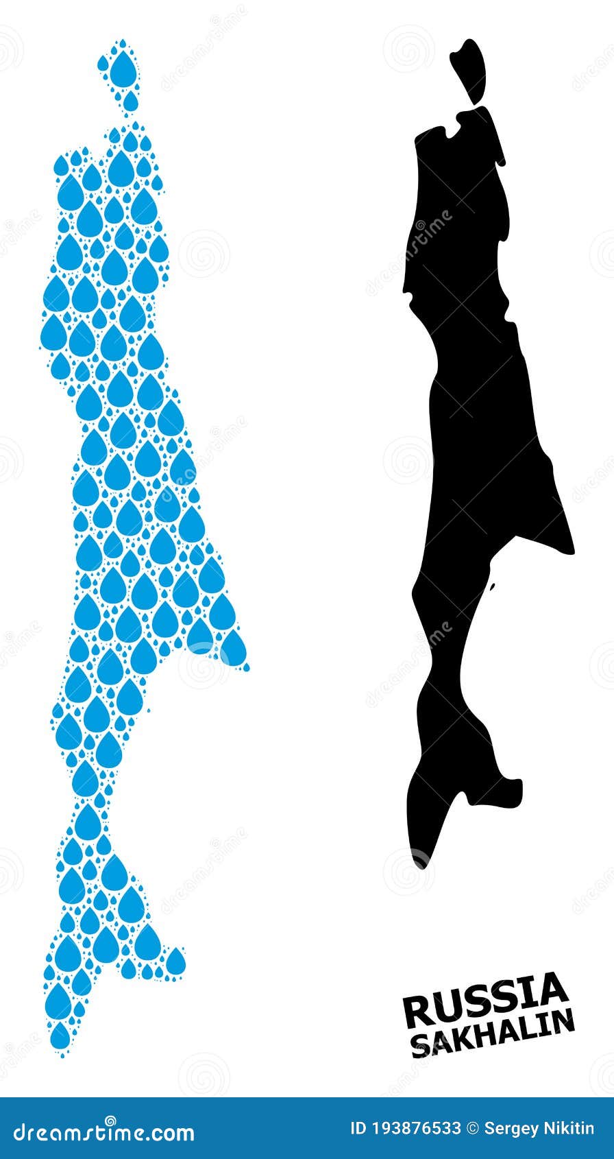 Vector Collage Map of Sakhalin Island of Water Tears and Solid Map ...