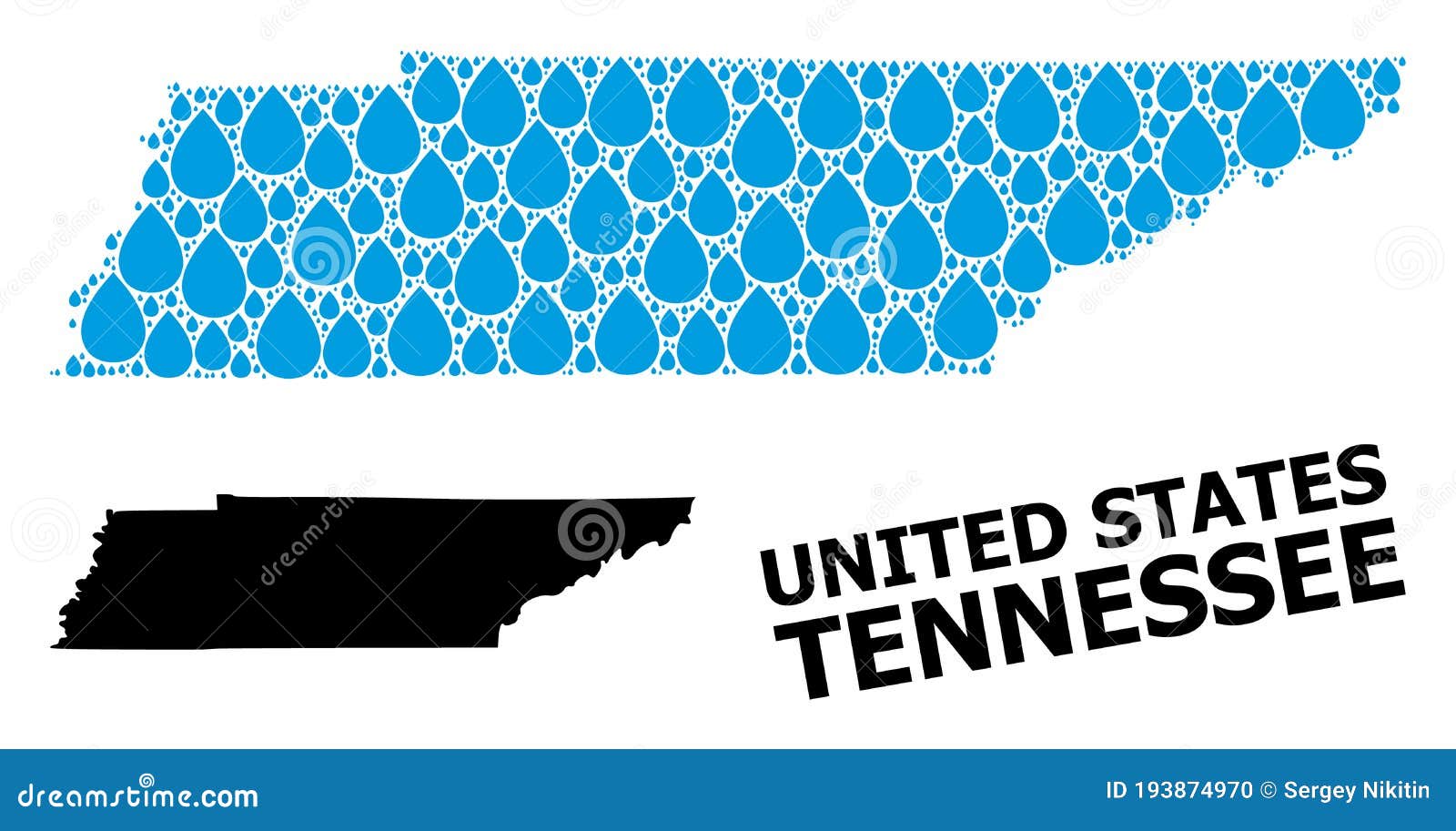 Vector Mosaic Map of Tennessee State of Water Drops and Solid Map Stock ...