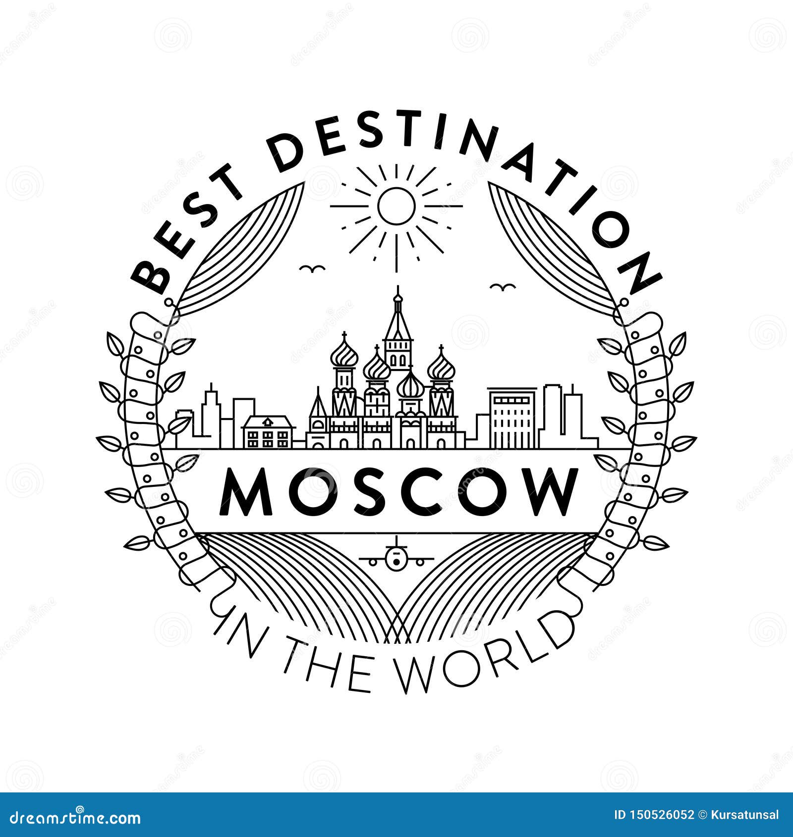 Vector Moscow Illustration. Traditional Russian Golden Symbols On A Red ...