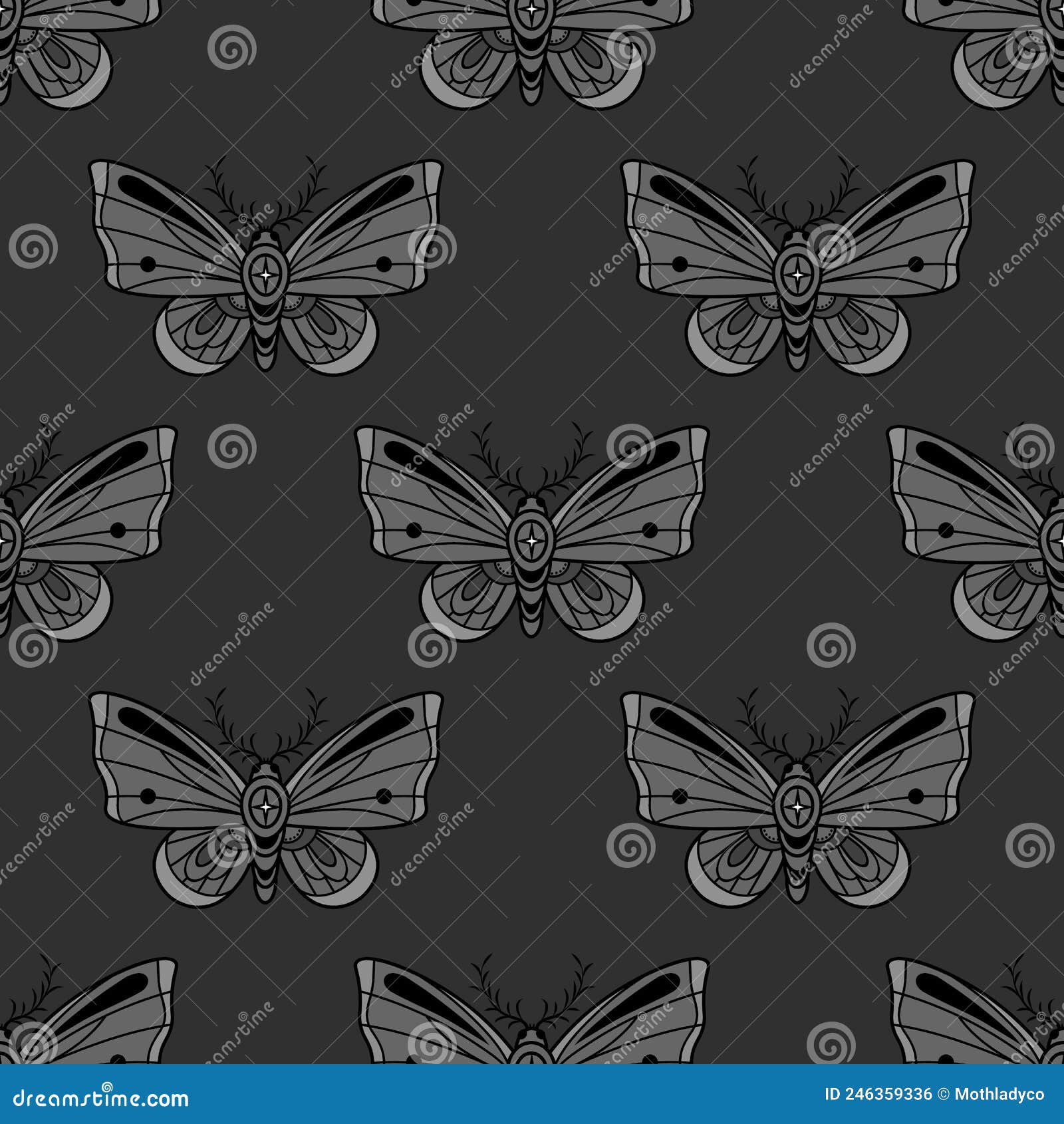 Vector Moth Pattern, Goth Background, Seamless Repeat Stock Vector ...