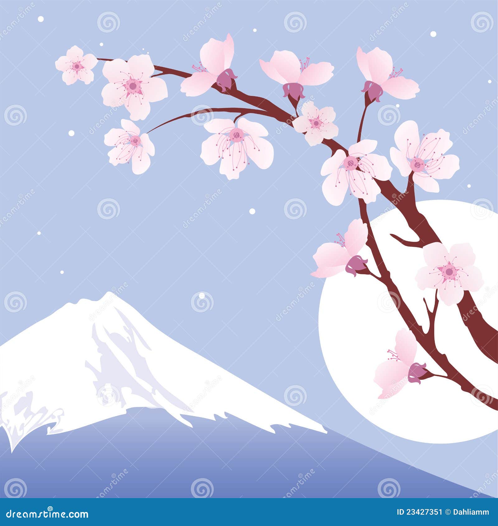 Vector Mount Fuji, Moon and Sakura Stock Vector - Illustration of ...