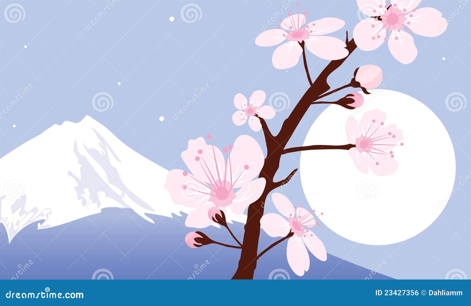 Vector Mount Fuji, Moon and Sakura Stock Vector - Illustration of moon ...