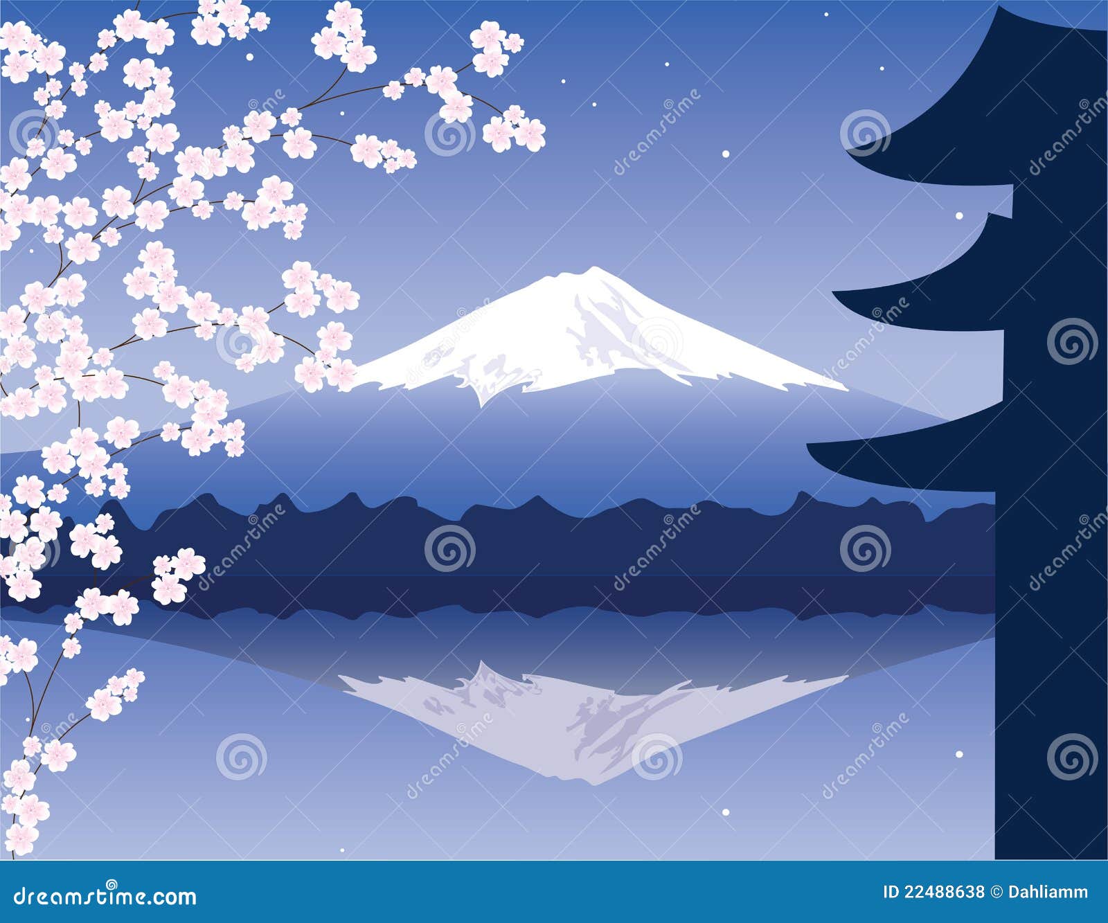 Vector Mount Fuji and Sakura Stock Vector - Illustration of roof ...