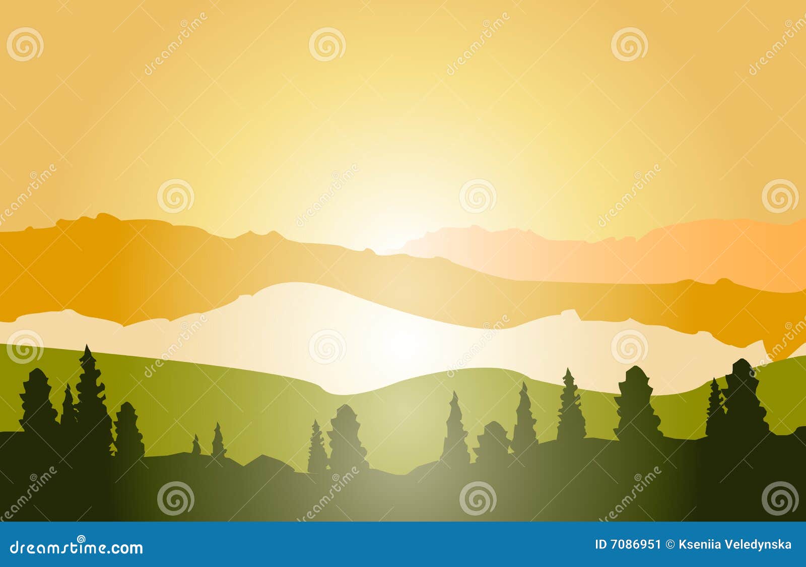 The Landscape Of The Sunrise And An Eagle Flying Above The Green ...