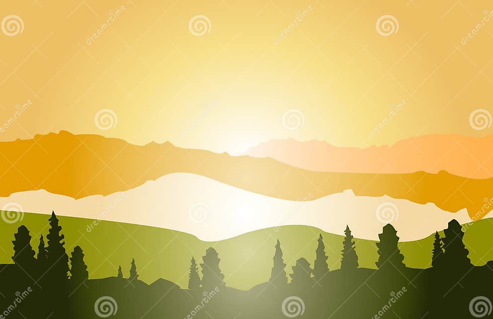 Vector Mountain Landscape, Sunrise Stock Vector - Illustration of ...