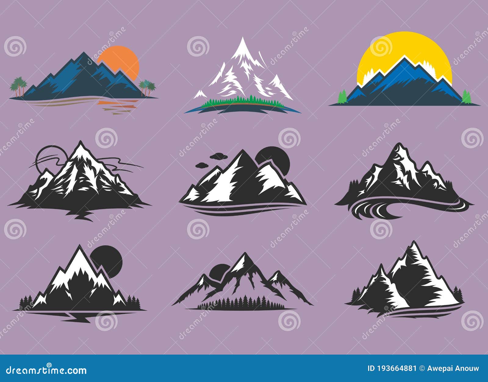 Vector Mountain Line with Many Variations. Stock Vector - Illustration ...
