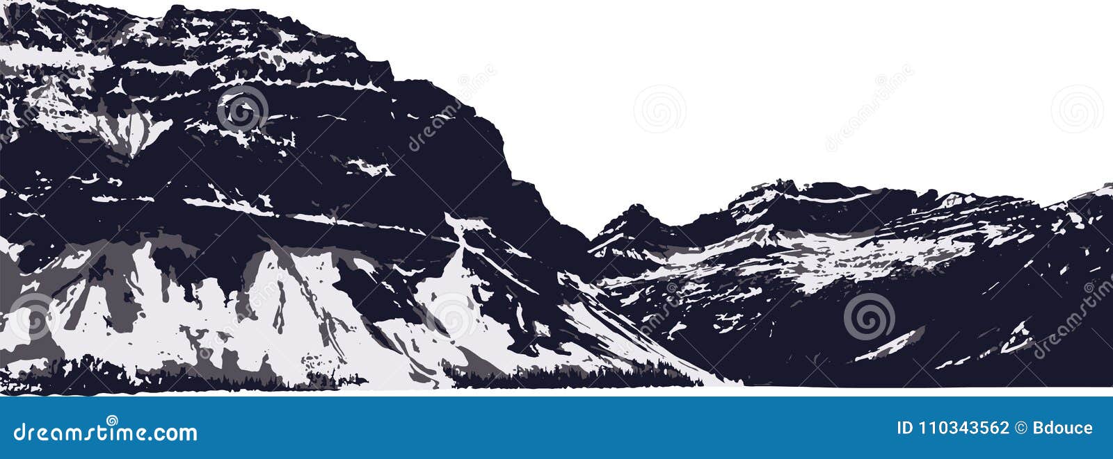 Vector Mountain Silhouette with Snow and Rock Details Stock Vector ...