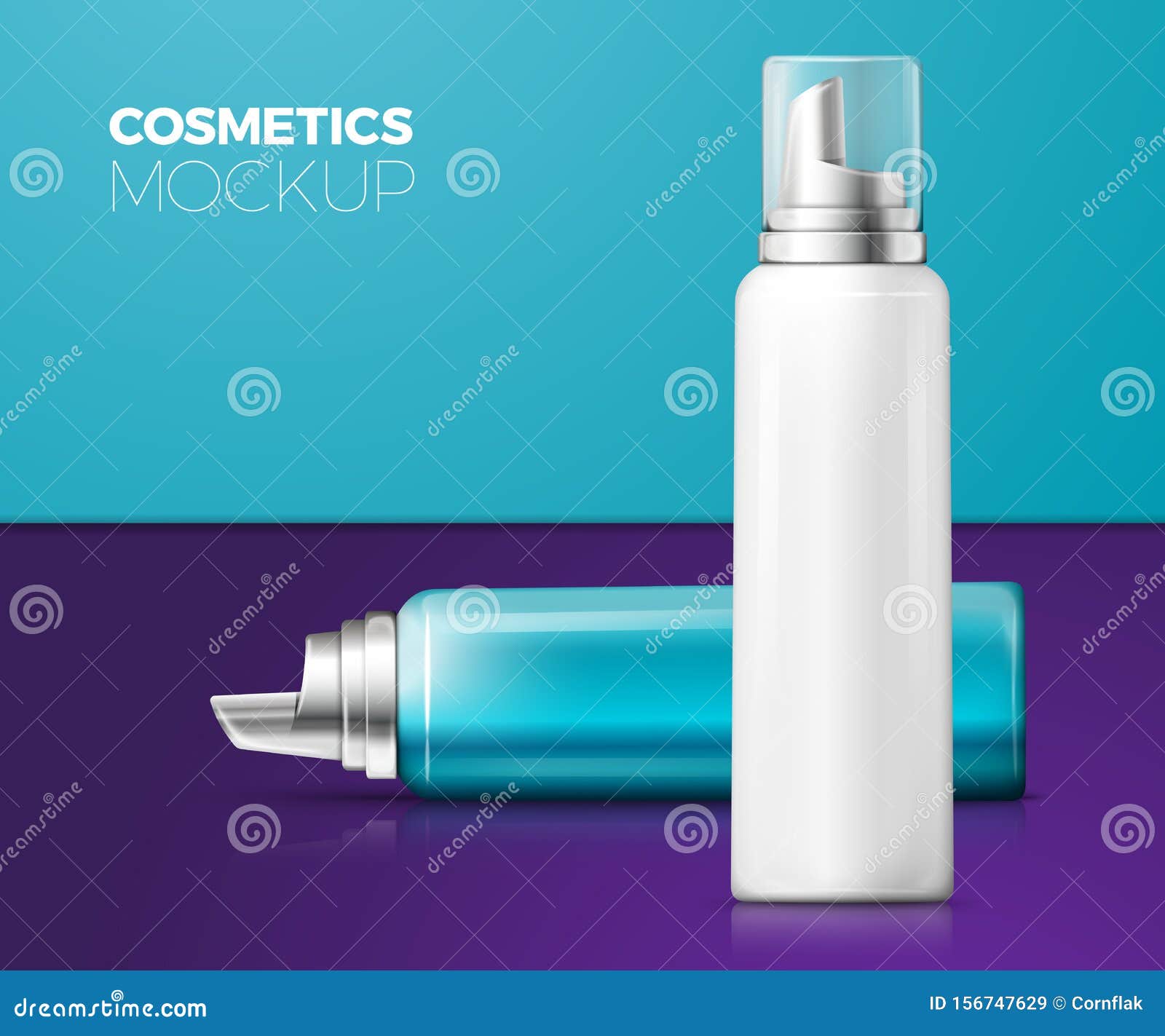 Vector Mousse Bottles Blue, White with Reflections Stock Vector ...