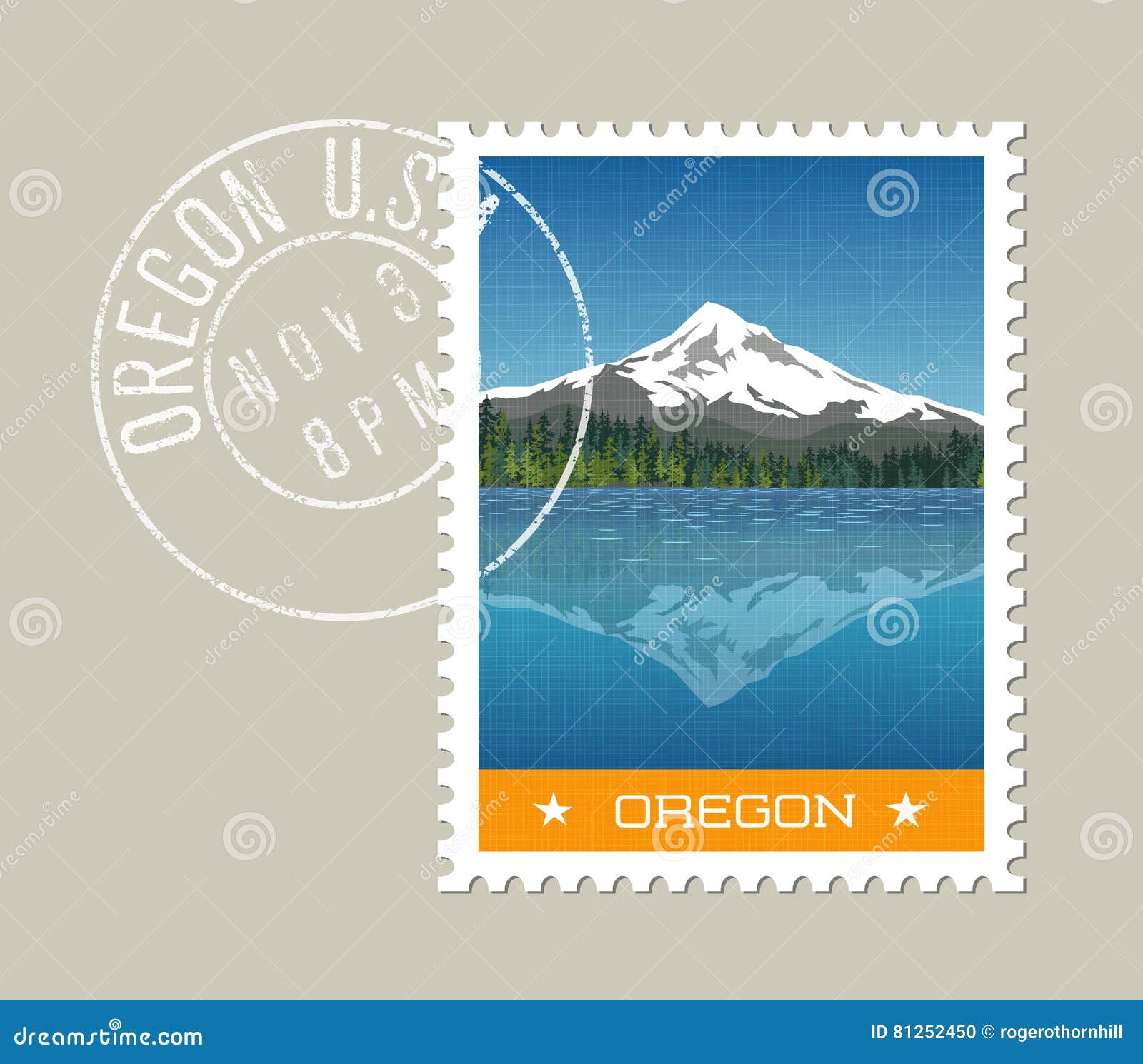 Vector of Mt. Hood Behind Lake with Reflection. Oregon. Stock Vector ...