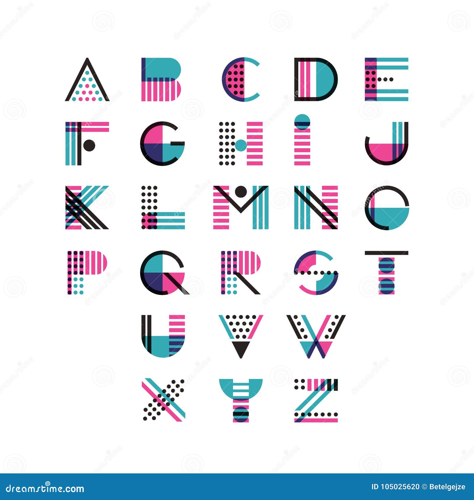 Geometric Alphabet Letters And Numbers. Vector, Bold Font Type ...