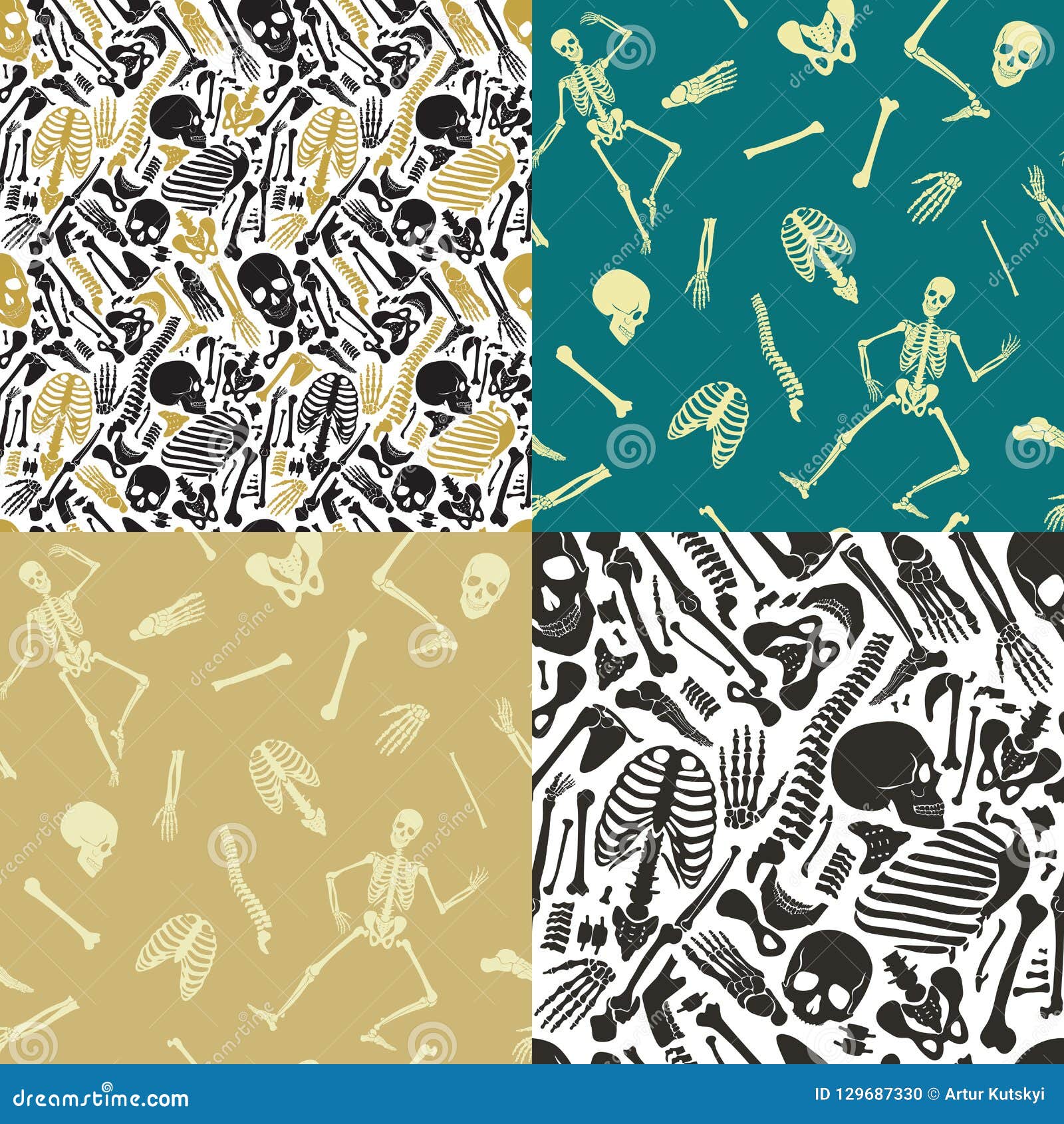 Vector Multicolor Human Skeleton Seamless Patterns Collection with ...