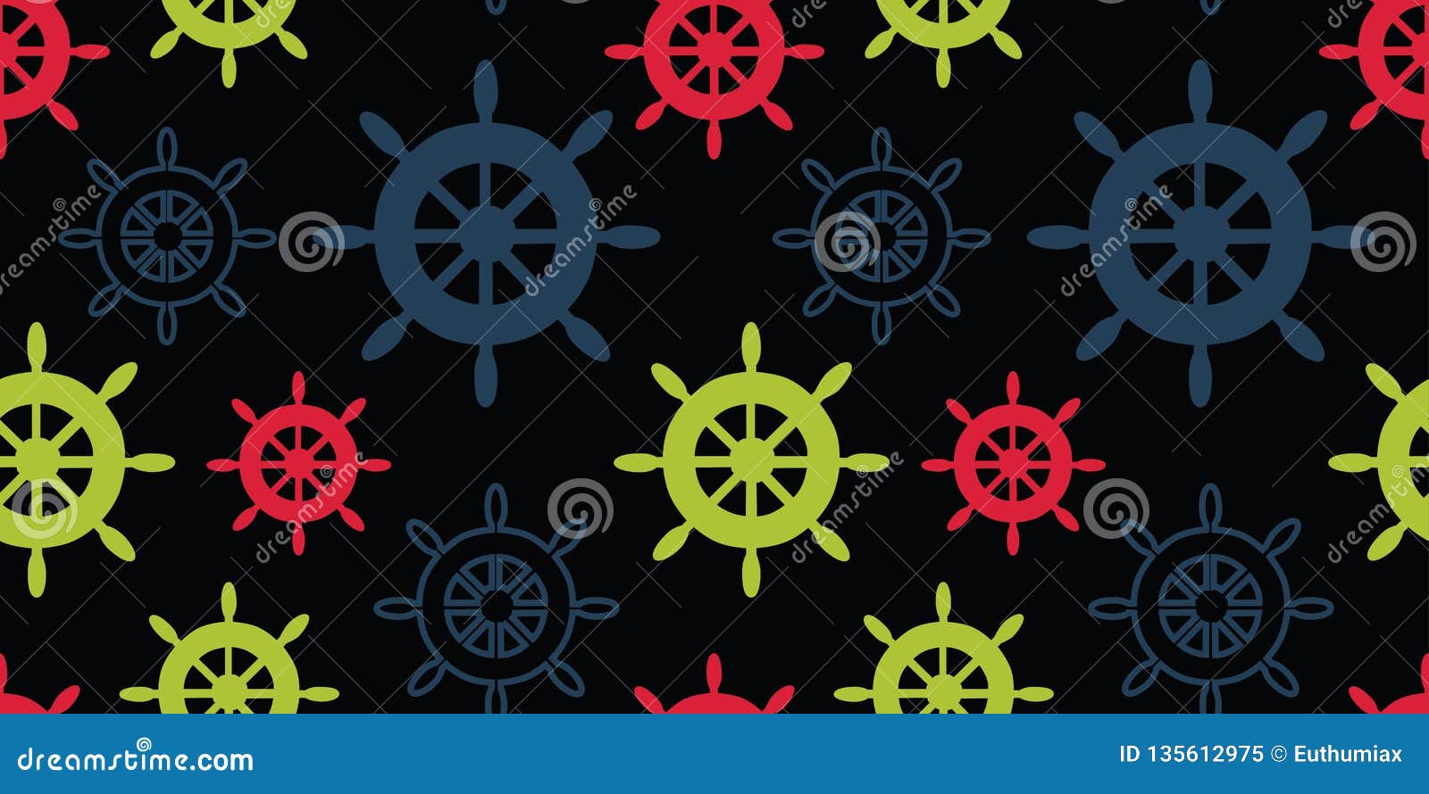 Vector Multicolor Wheels Repeat Seamless Pattern on Black Background ...