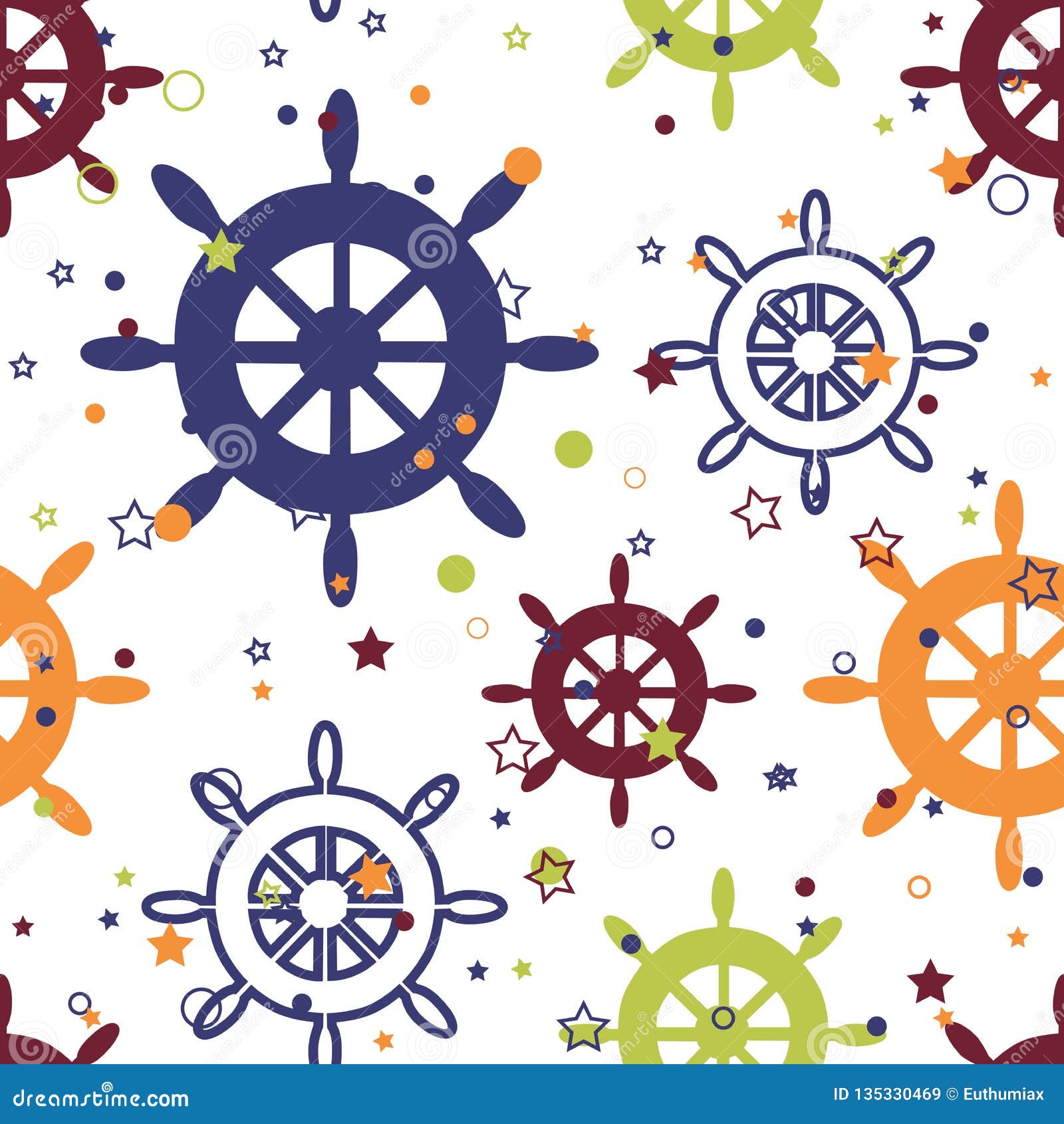 Vector Multicolor Wheels Repeat Seamless Pattern with Stars and Circles ...