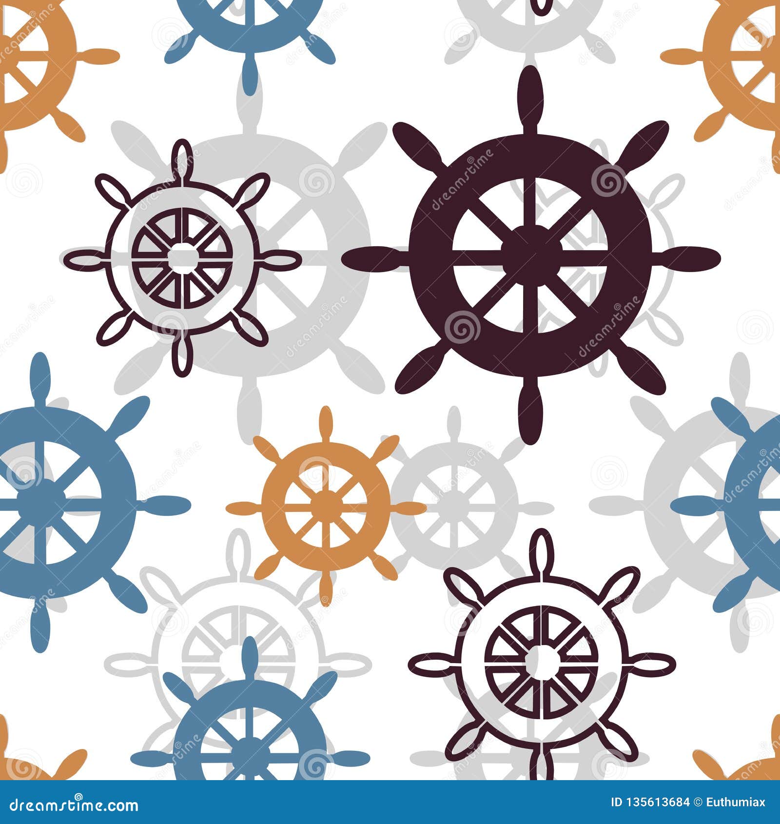 Vector Multicolor Wheels Repeat Seamless Pattern on White Background ...