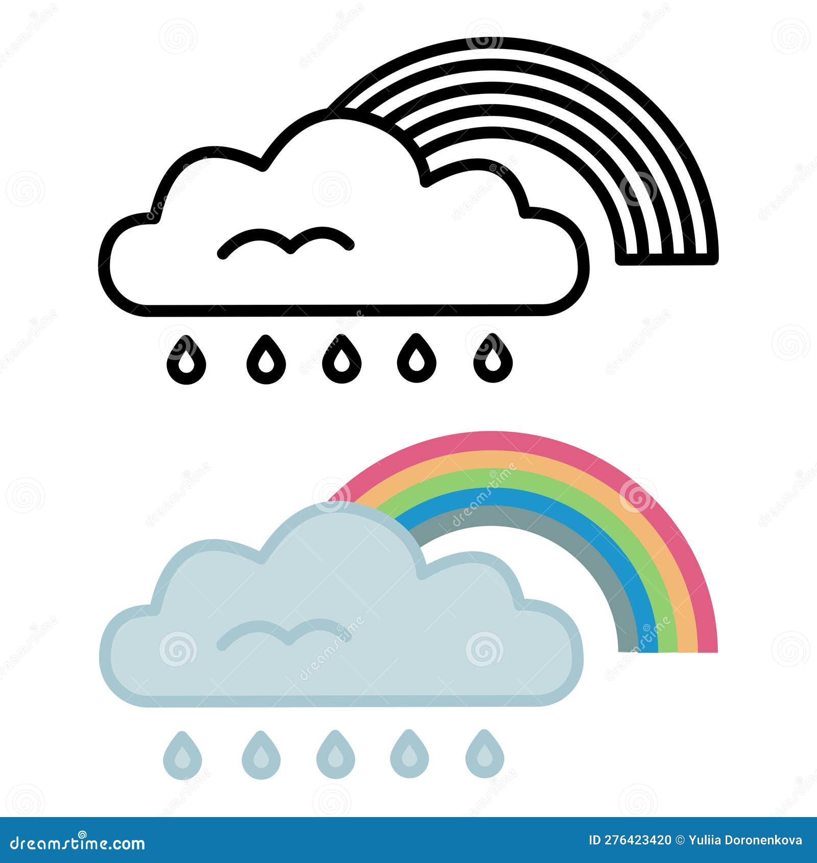 Rainbow Icons Behind Rainy Cloud Stock Vector - Illustration of ...